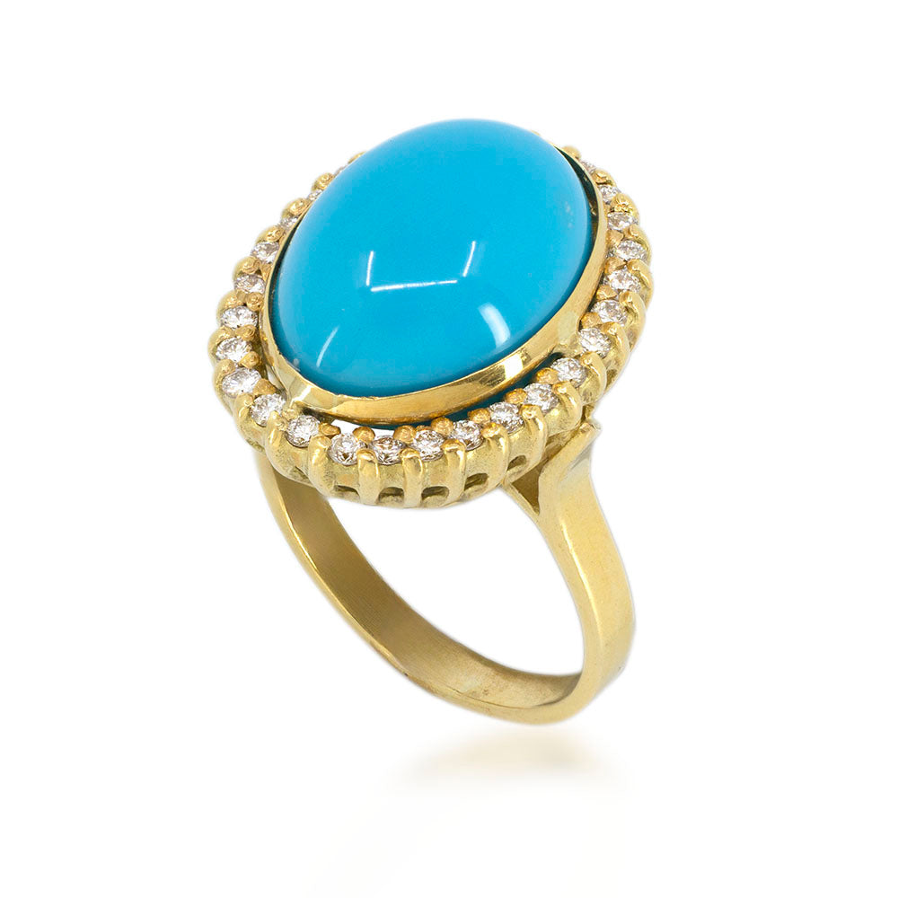 Oval Turquoise Halo Ring with Diamonds – Danny Eliav Jewelry